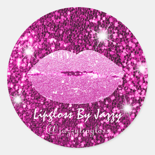 Lipgloss Makeup Packaging Pink Girly Glitter Classic Round Sticker | Zazzle