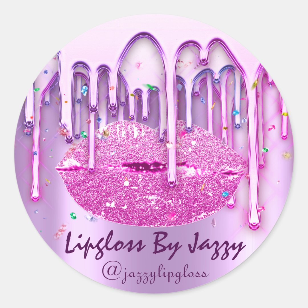 Lipgloss Makeup Pink Confetti Drip Packaging Classic Round Sticker | Zazzle