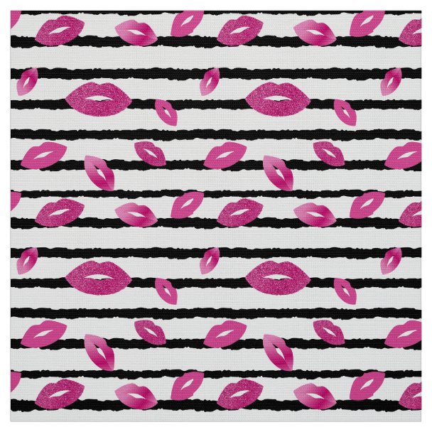 Pink Glitter Lips Fabric | Zazzle