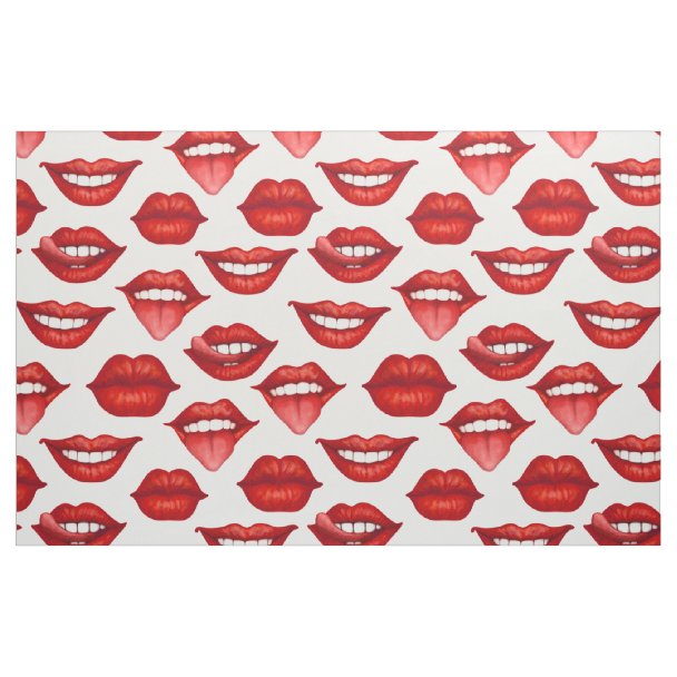 Pink Glitter Look Lips Pattern Fabric | Zazzle