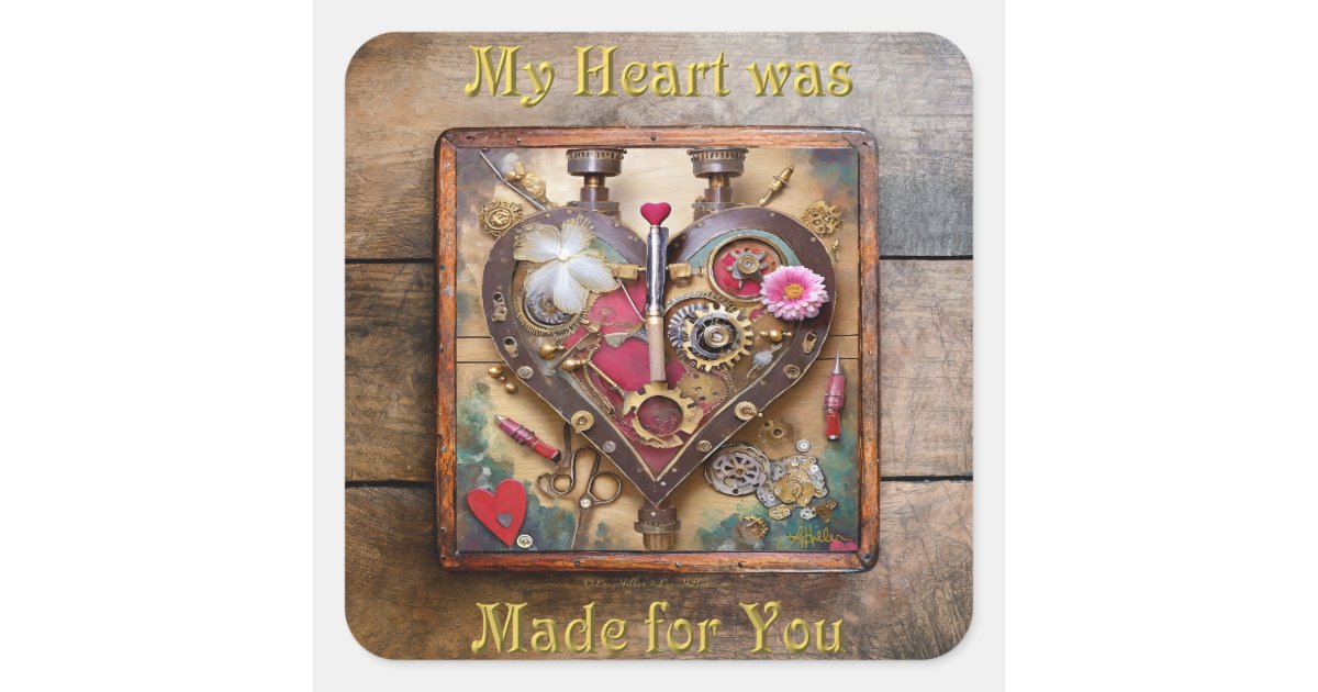 Lipstick Flowers Heart Steampunk Series Square Sticker | Zazzle