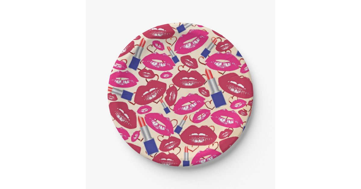 Lipstick Kiss Pattern Paper Plates | Zazzle