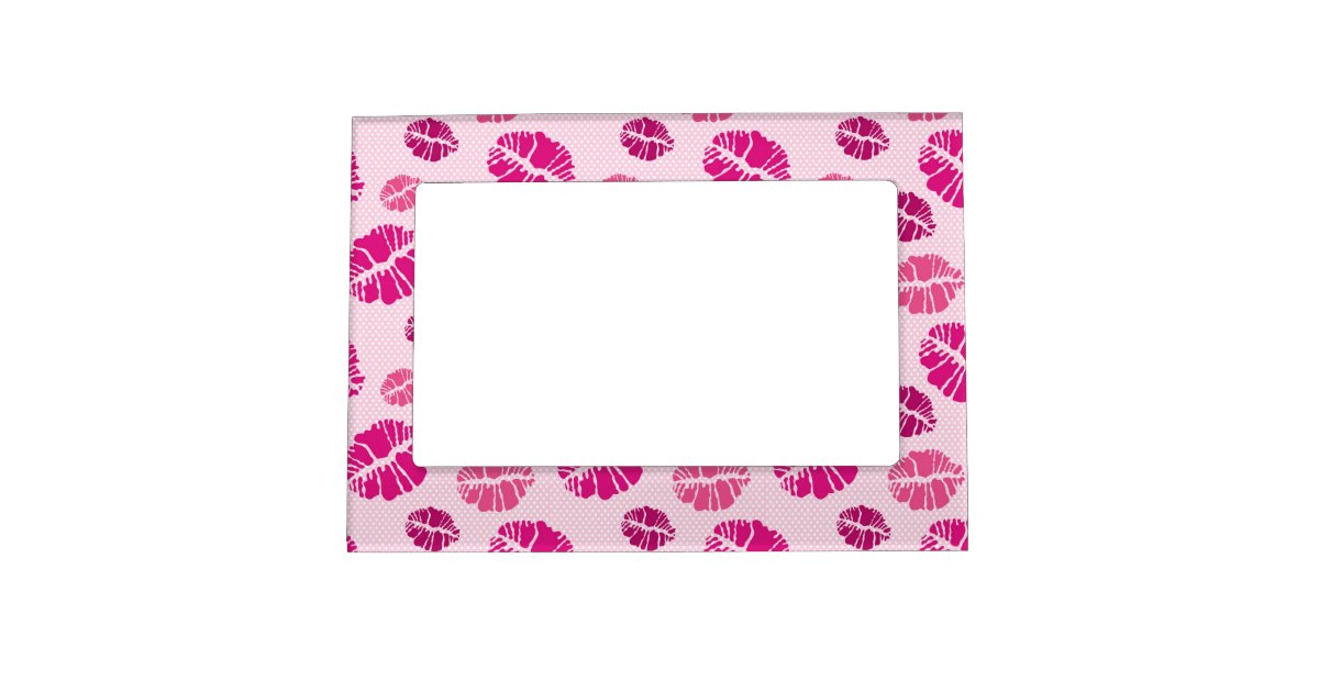 Lipstick Kiss Shape Print Pattern Magnetic Photo Frame | Zazzle