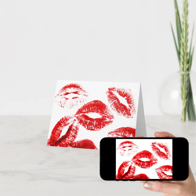 Lipstick Kisses Kiss Lip Print Love Valentine Card | Zazzle