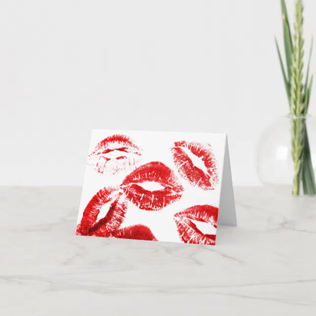Lipstick Kisses Kiss Lip Print Love Valentine Card | Zazzle