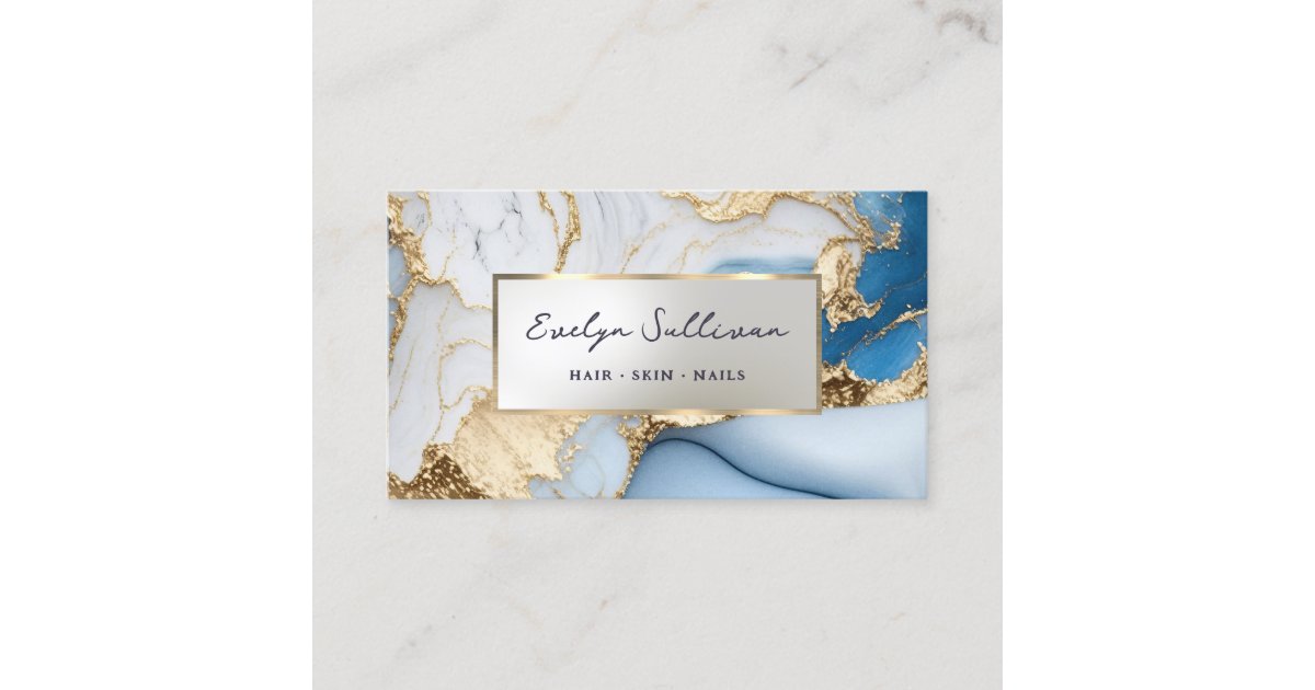 liquid blue marble business card | Zazzle