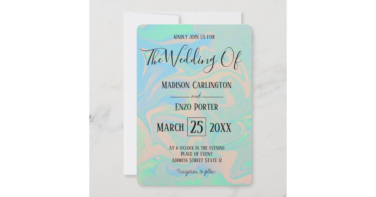 Liquid faux holographic iridescent texture invitation | Zazzle