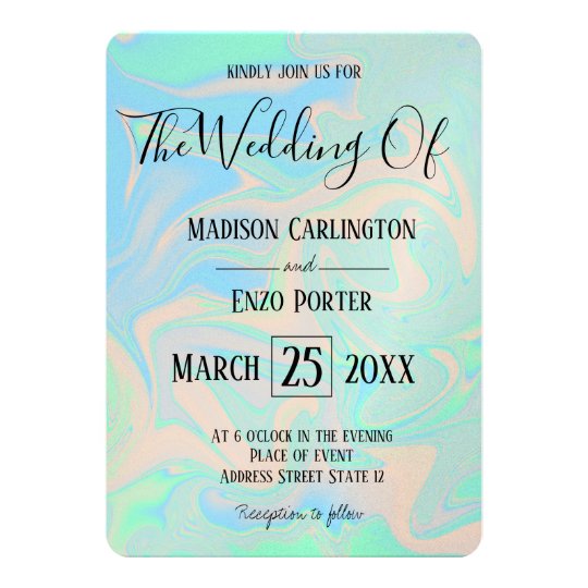 Liquid faux holographic iridescent texture invitation | Zazzle.com
