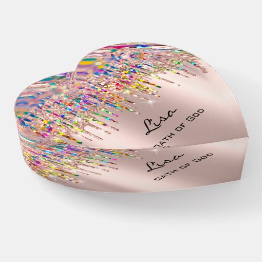 Lisa NAME MEANING Holograph Drips Valentine Heart Paperweight | Zazzle