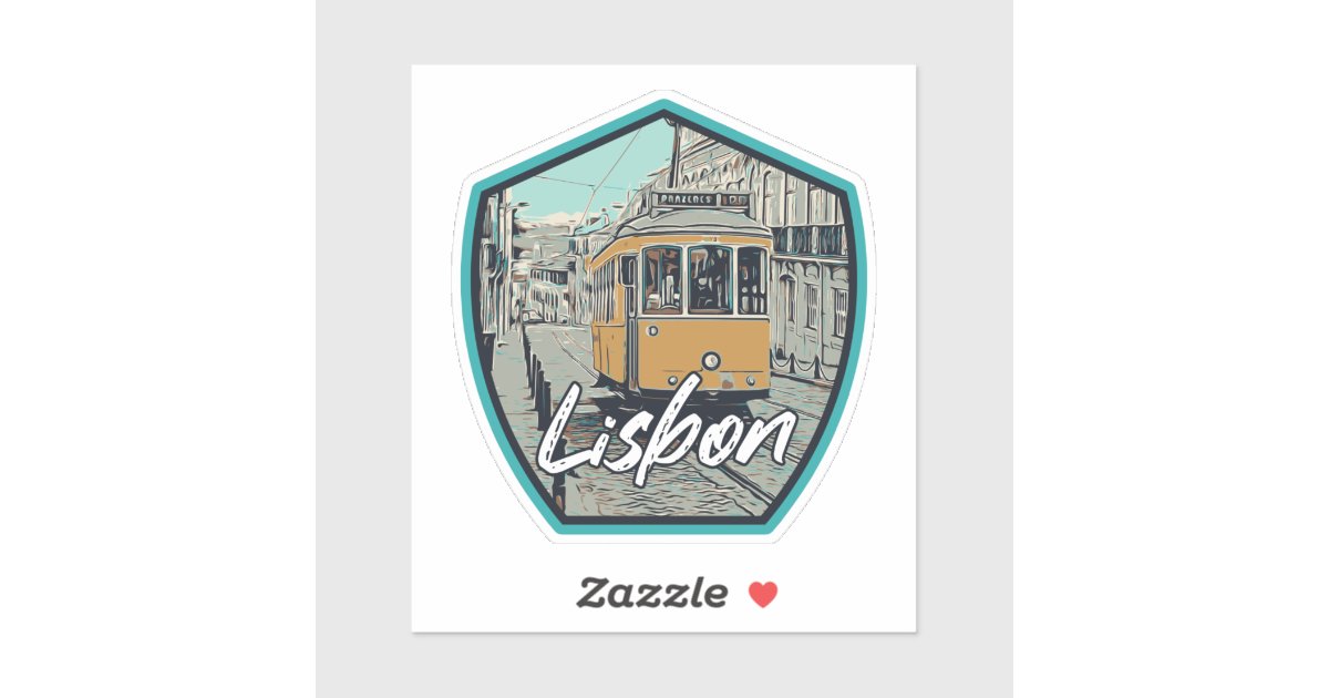 Lisbon city view & tramway illustration Portugal Sticker | Zazzle