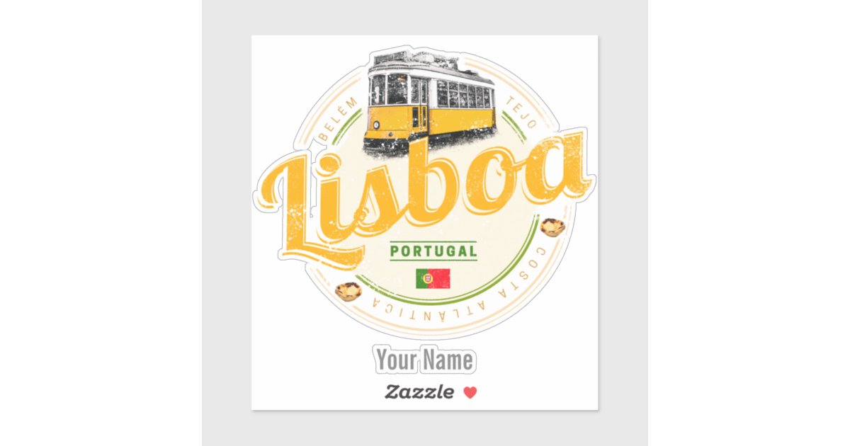 Lisbon Portugal with Retro Tram Vintage Souvenir Sticker | Zazzle