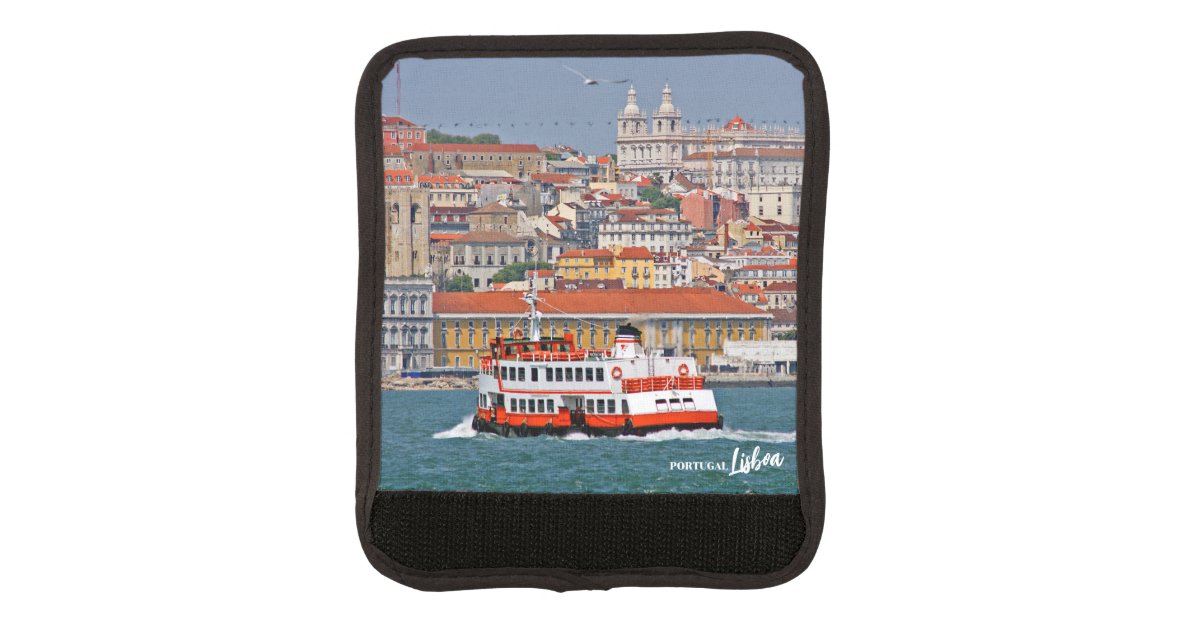 Lisbon skyline with old ferry on Tagus river Luggage Handle Wrap | Zazzle