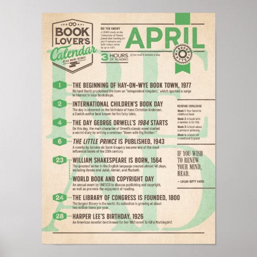 Literary Calendar April Poster | Zazzle