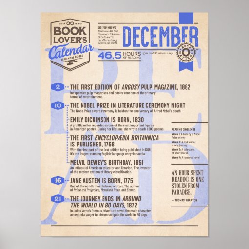 Literary Calendar December Poster | Zazzle