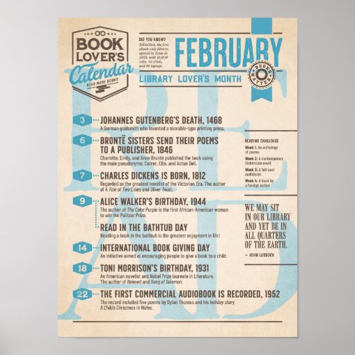 Literary Calendar February Poster | Zazzle