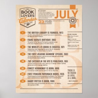Literary Calendar July Poster | Zazzle