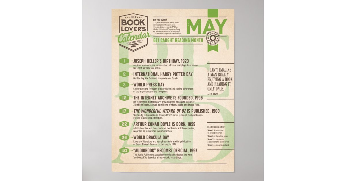 Literary Calendar May Poster | Zazzle