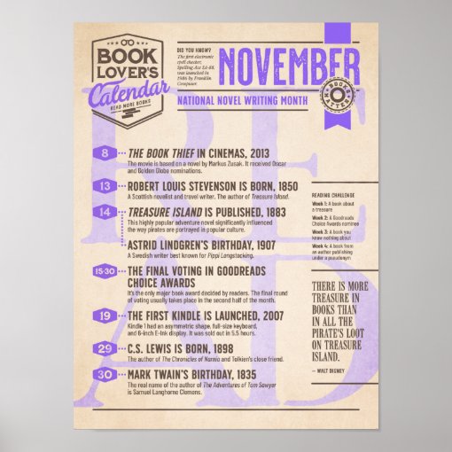 Literary Calendar November Poster | Zazzle