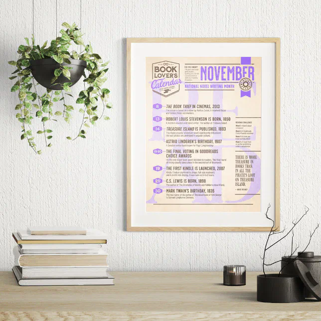 Literary Calendar November Poster | Zazzle