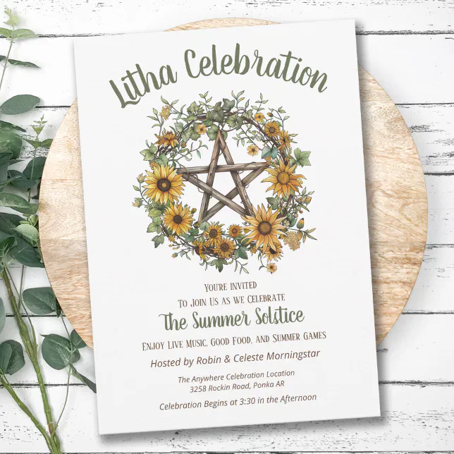 Litha Summer Solstice Sunflower Wreath Invitation | Zazzle