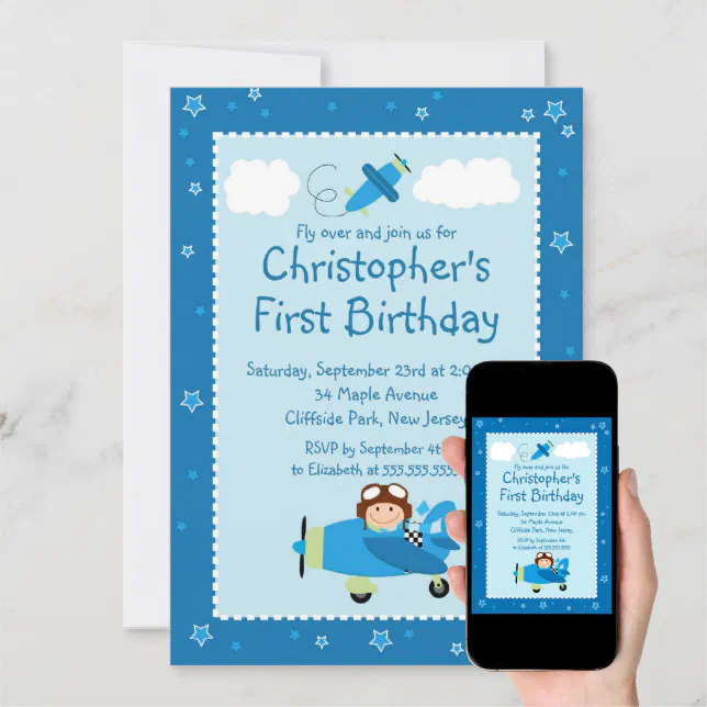 Little Airplane Pilot Birthday Party Invitations | Zazzle