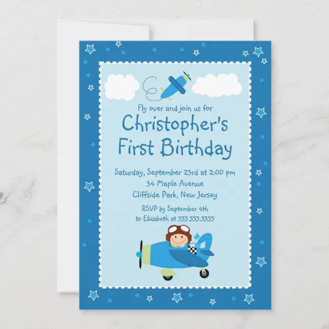Little Airplane Pilot Birthday Party Invitations | Zazzle