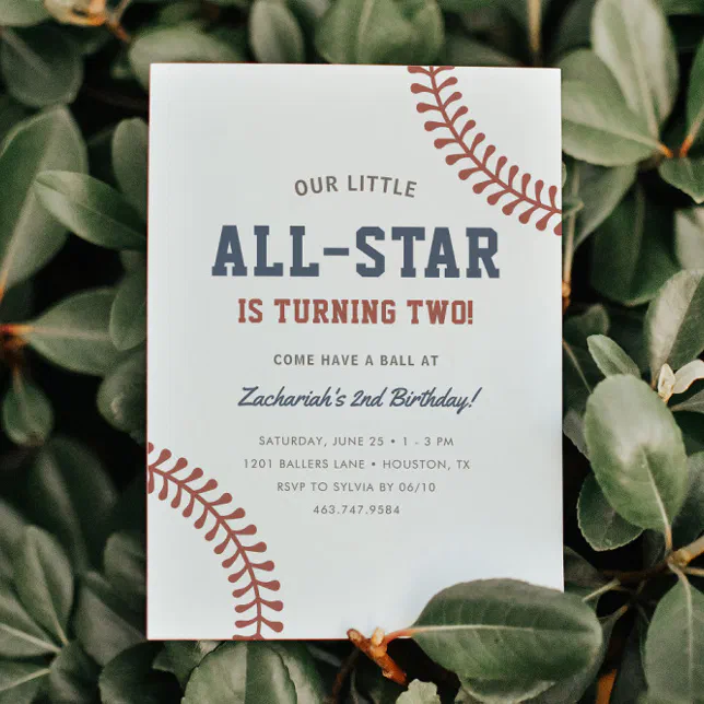 Little All-Star Baseball Boys 2nd Birthday Party Invitation | Zazzle