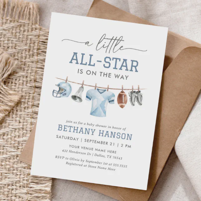 Little All Star Football Baby Shower Invitation | Zazzle