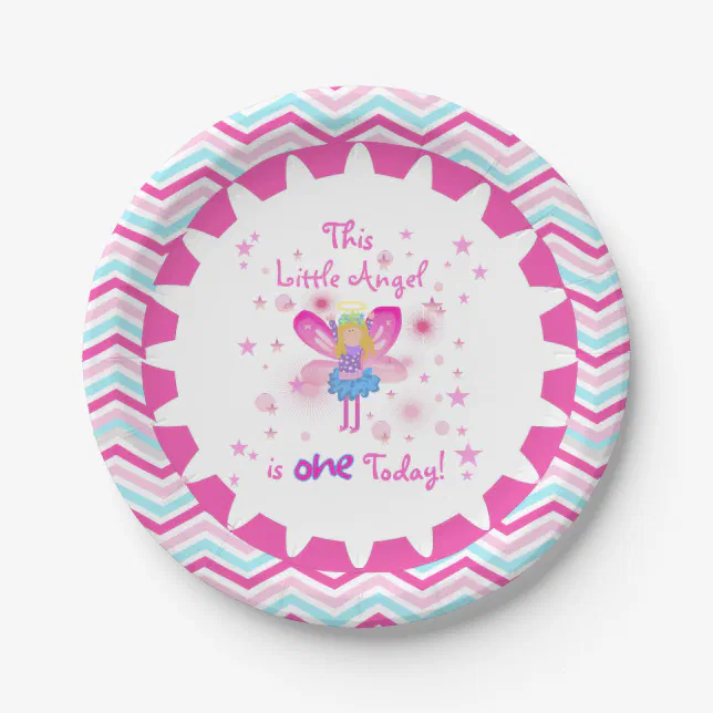 Little Angel 1st Birthday Paper Plates | Zazzle