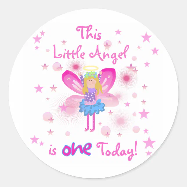 Little Angel 1st Birthday Tshirts and Gifts Classic Round Sticker | Zazzle