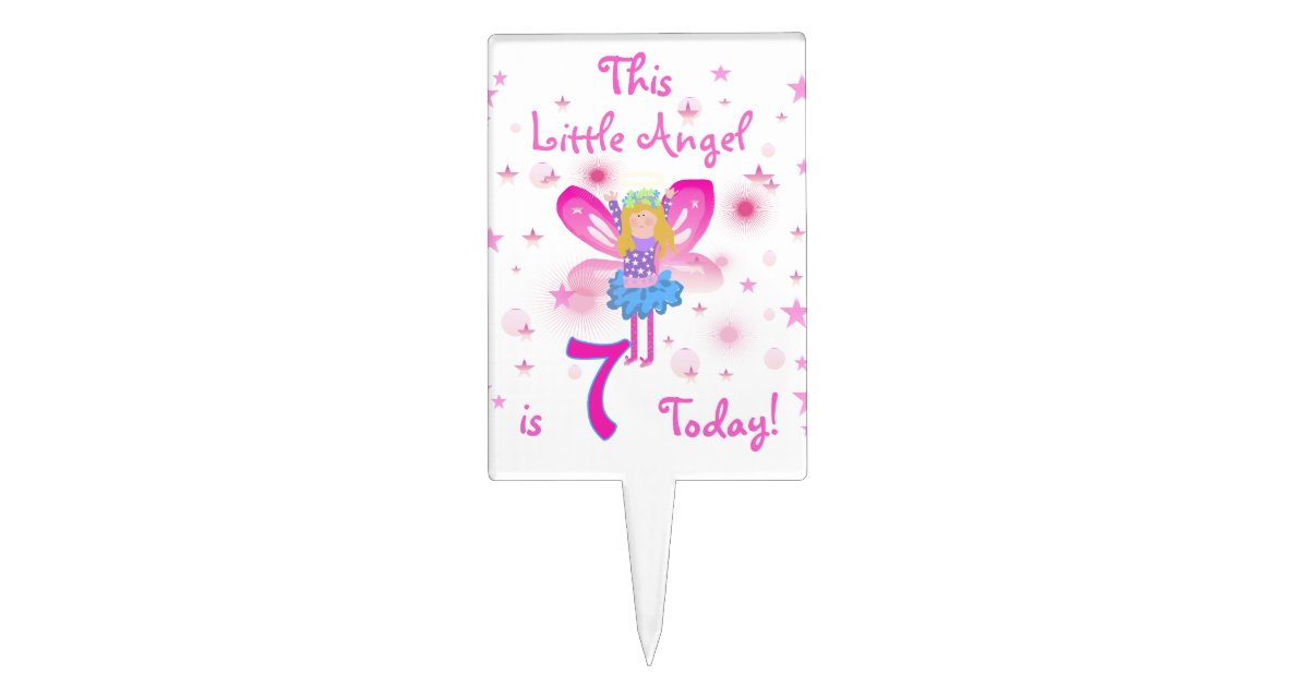 Little Angel 7th Birthday Cake Topper | Zazzle