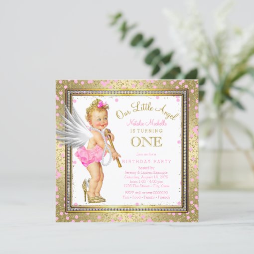Little Angel Girls 1st Birthday Party Invitation | Zazzle