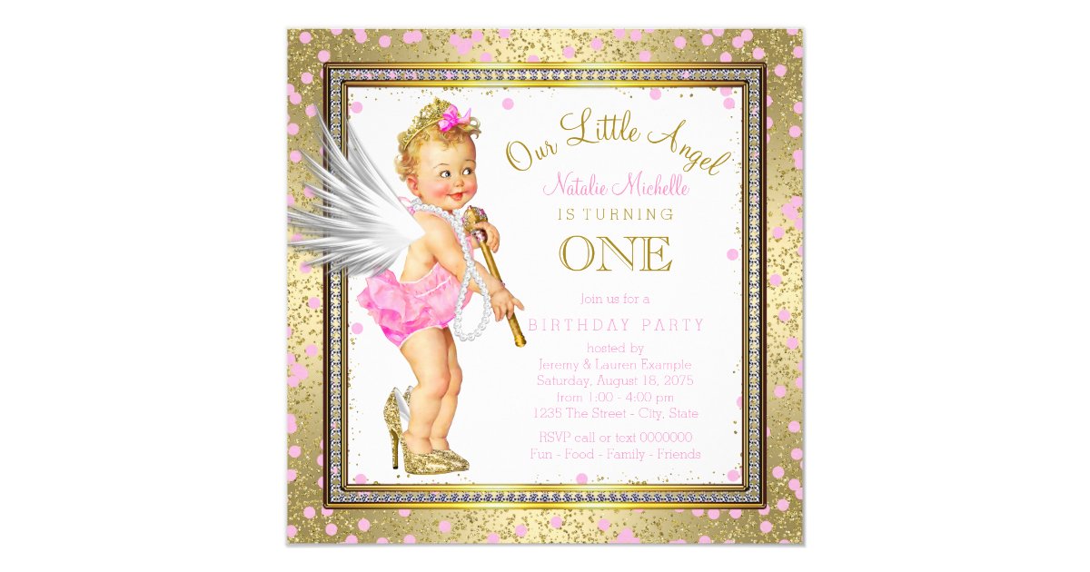 Little Angel Girls 1st Birthday Party Invitation | Zazzle.com
