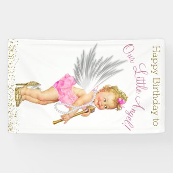 Little Angel Girls Birthday Party Banner | Zazzle