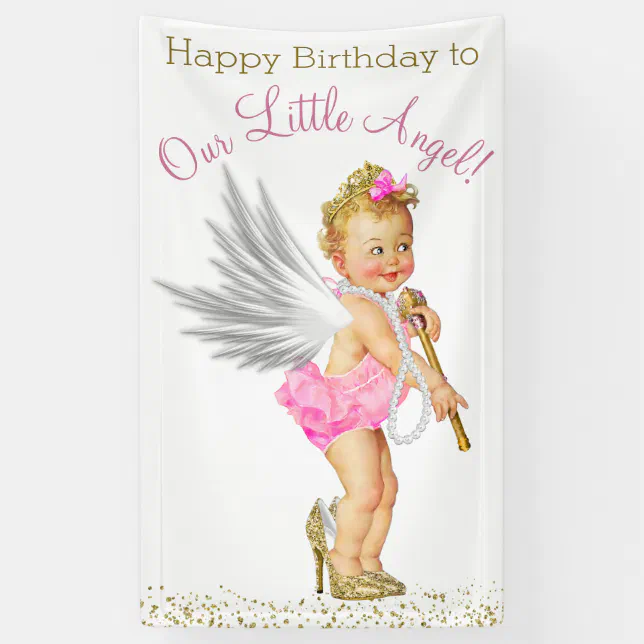 Little Angel Girls Birthday Party Banner | Zazzle