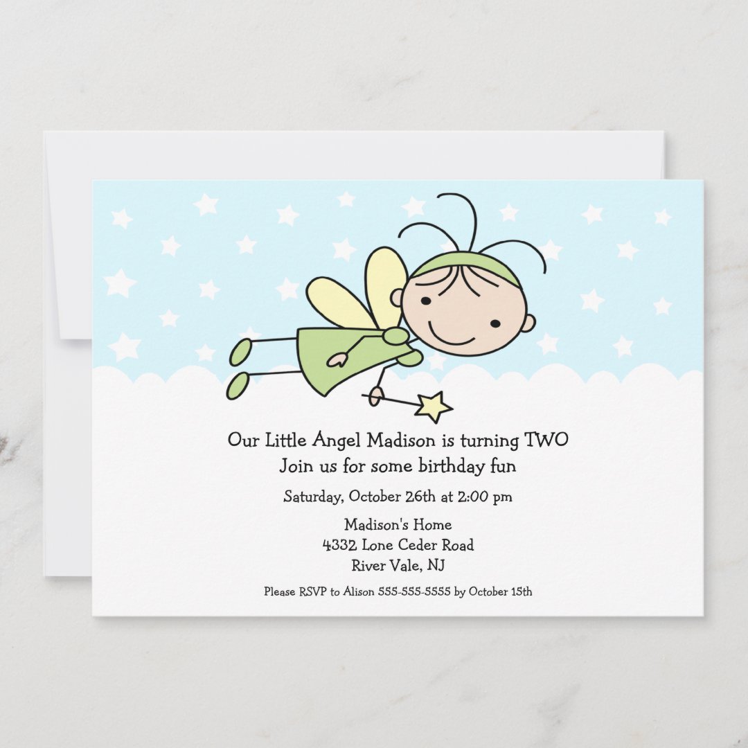 Little Angel Stick Figure Birthday Invitation | Zazzle