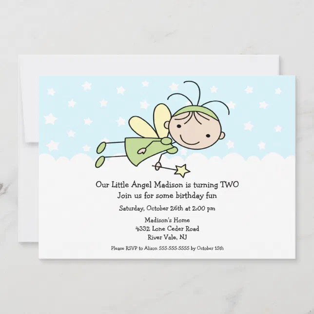 Little Angel Stick Figure Birthday Invitation | Zazzle