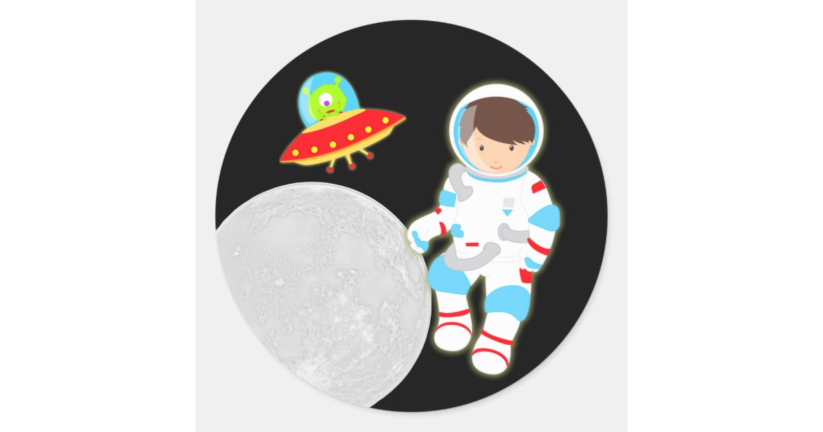 Little Astronaut in Outer Space Classic Round Sticker | Zazzle