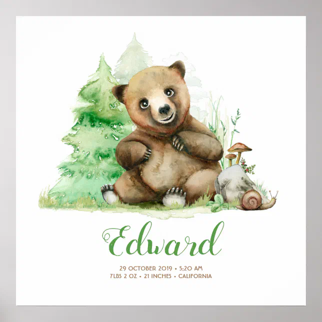 Little Baby Bear in the Forest Cute Poster | Zazzle