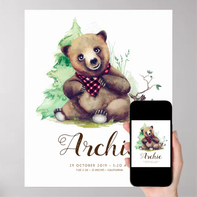 Little Baby Bear with a Lumberjack Bib Cute Poster | Zazzle