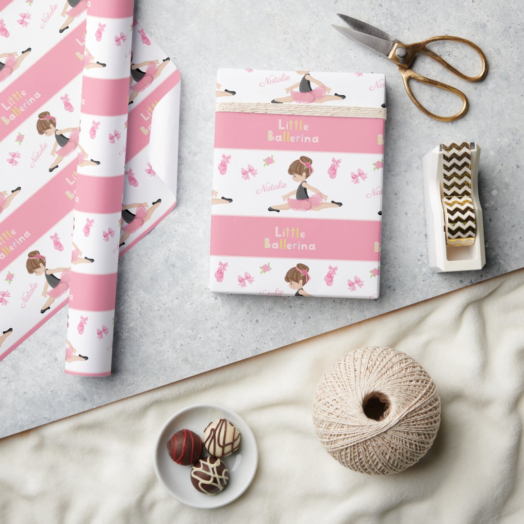 Little Ballerina Pink Ballet Girls Name Birthday Wrapping Paper | Zazzle