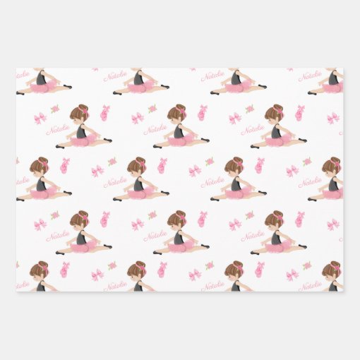 Little Ballerina Pink Ballet Girls Name Birthday Wrapping Paper Sheets ...