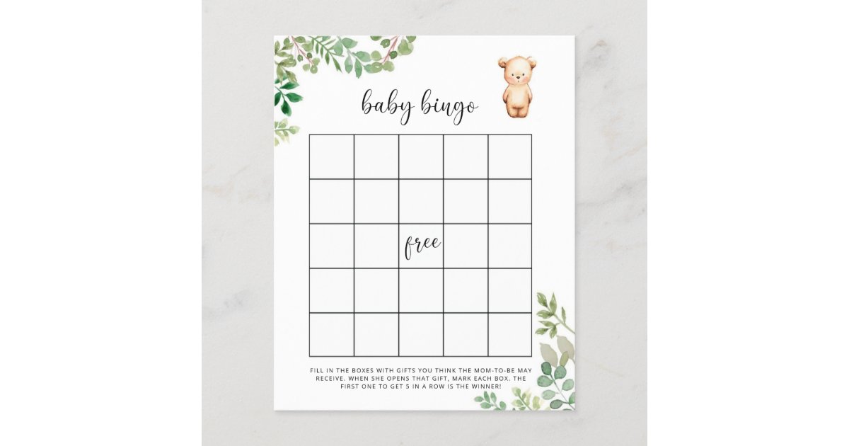 Little bear Baby shower bingo game | Zazzle
