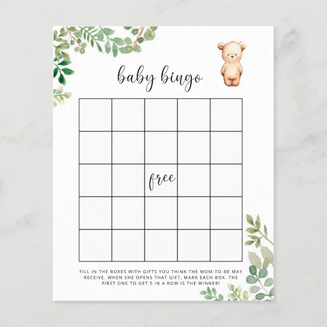Little bear Baby shower bingo game | Zazzle