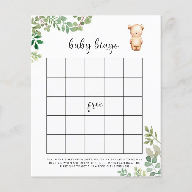 Little bear Baby shower bingo game | Zazzle
