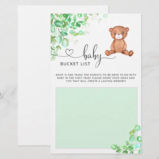 Little bear baby shower game bucket list | Zazzle