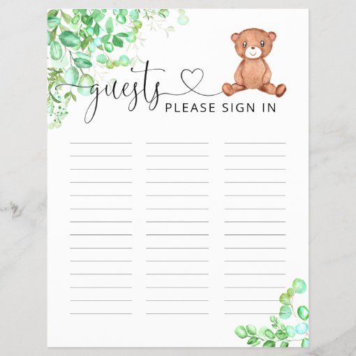 Little bear baby shower guests please sign In | Zazzle