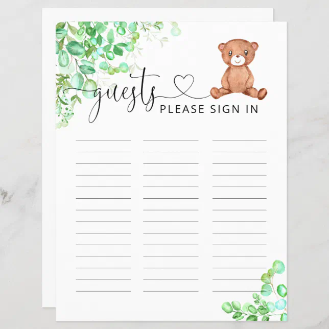 Little bear baby shower guests please sign In | Zazzle
