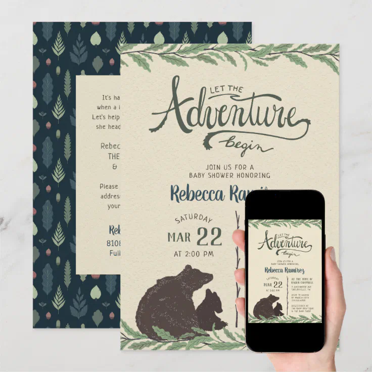 Little Bear Rustic Long Distance Baby Shower Invitation | Zazzle