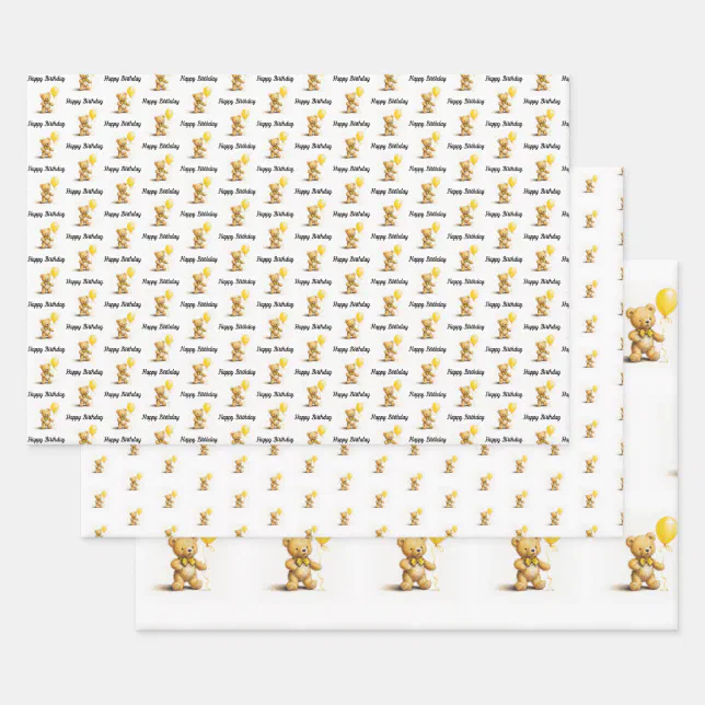 Little bear, Teddy Bear, Birthday, Baby Shower, Wrapping Paper Sheets ...